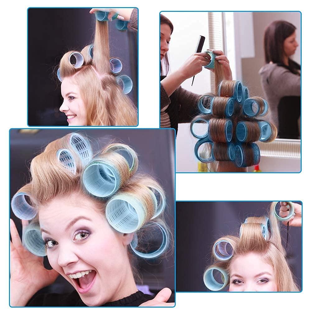 Jumbo Heatless Hair Rollers Set for Long Hair - 24 Packs (Blue) with ...