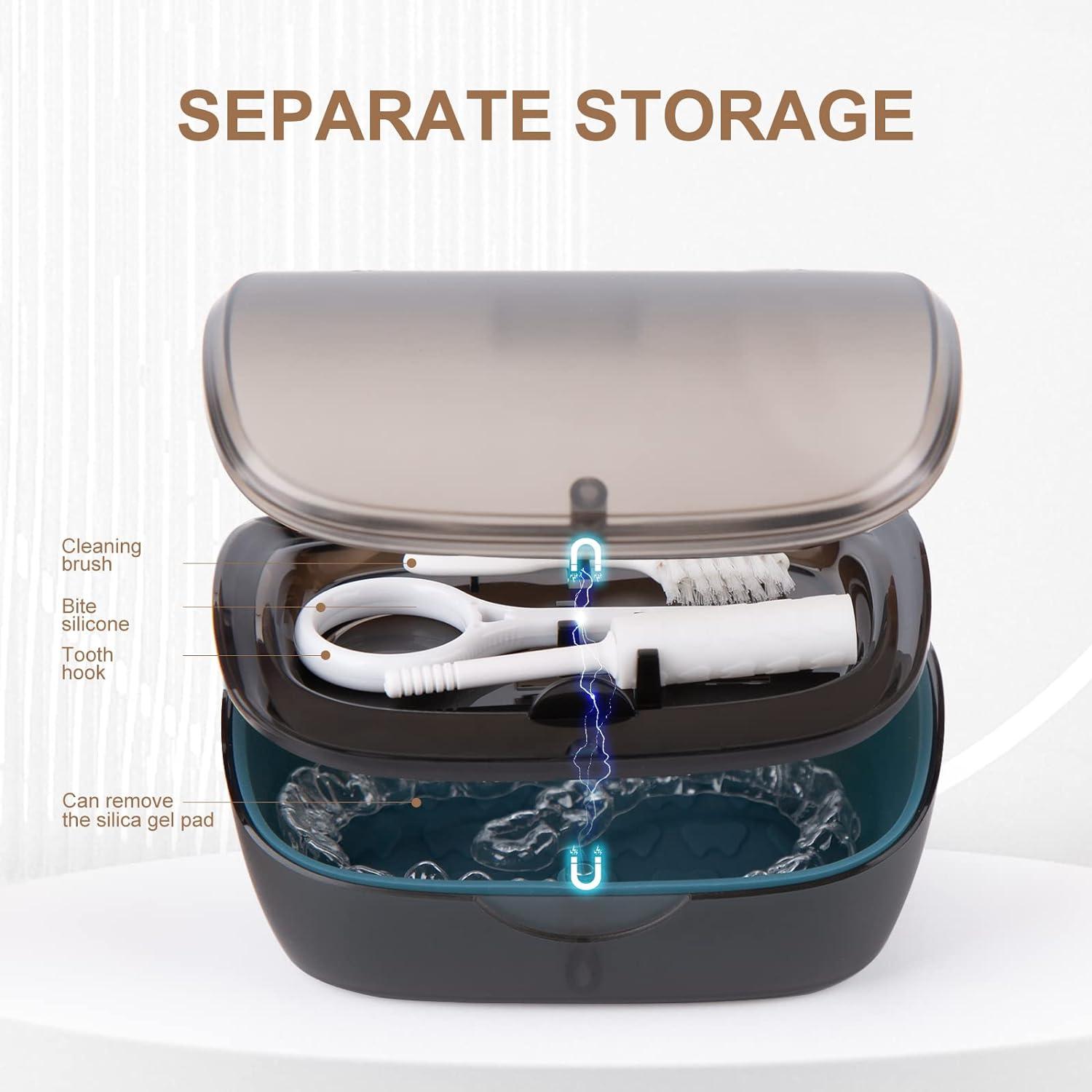 Dentures Retainer Case with Vent Holes & Mirror - Double Layer Portable ...