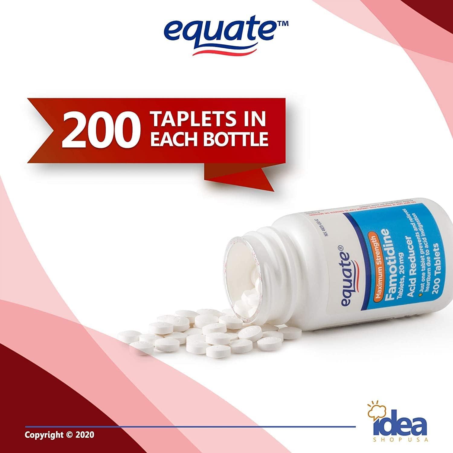 Equate Famotidine 20mg Tablets - 200 Ct Maximum Strength Acid Reducer ...