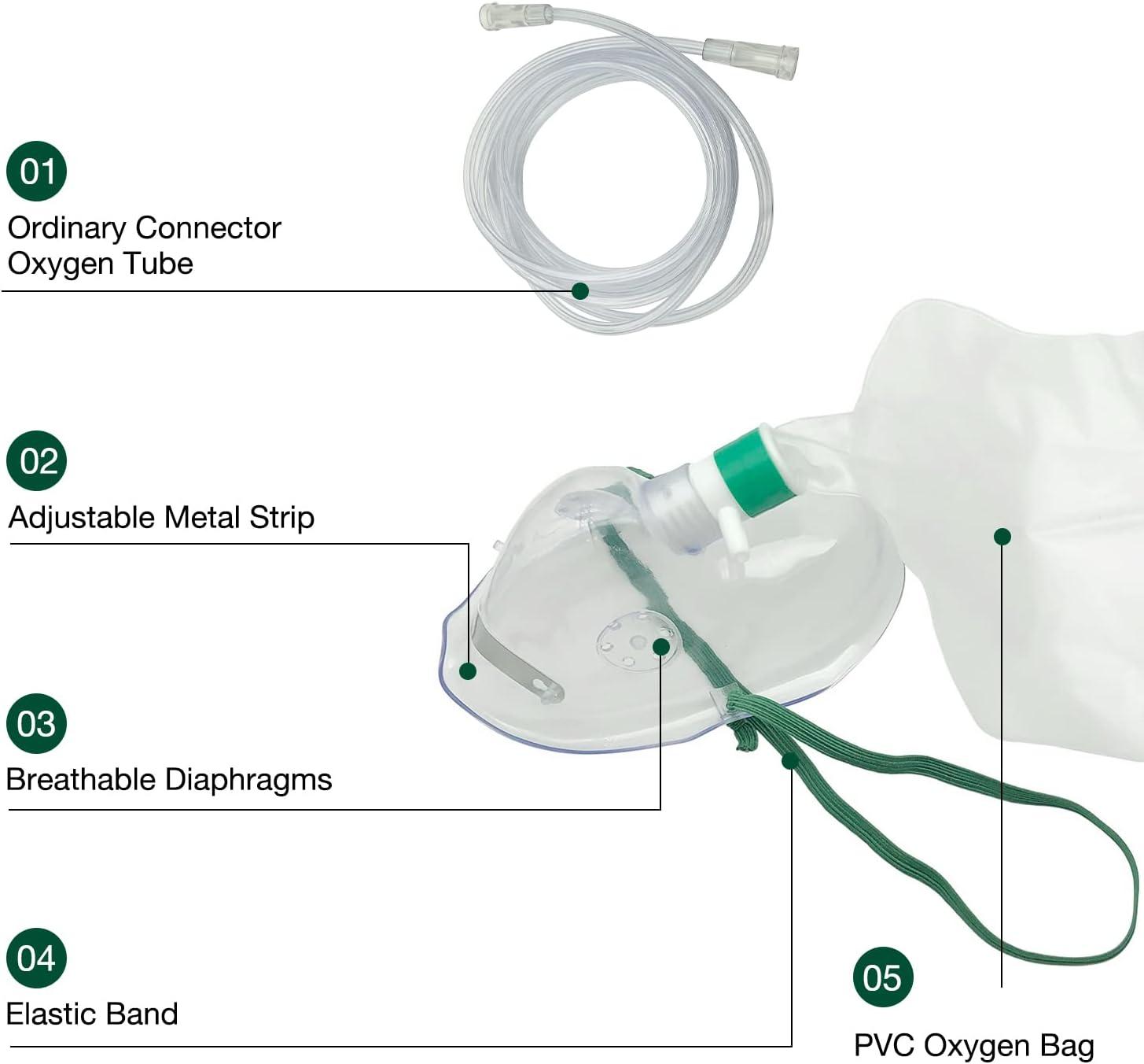 GlobalRoll Non-Rebreather Oxygen Mask 5 Pack (XL) - 7ft Tubing, DEHP ...