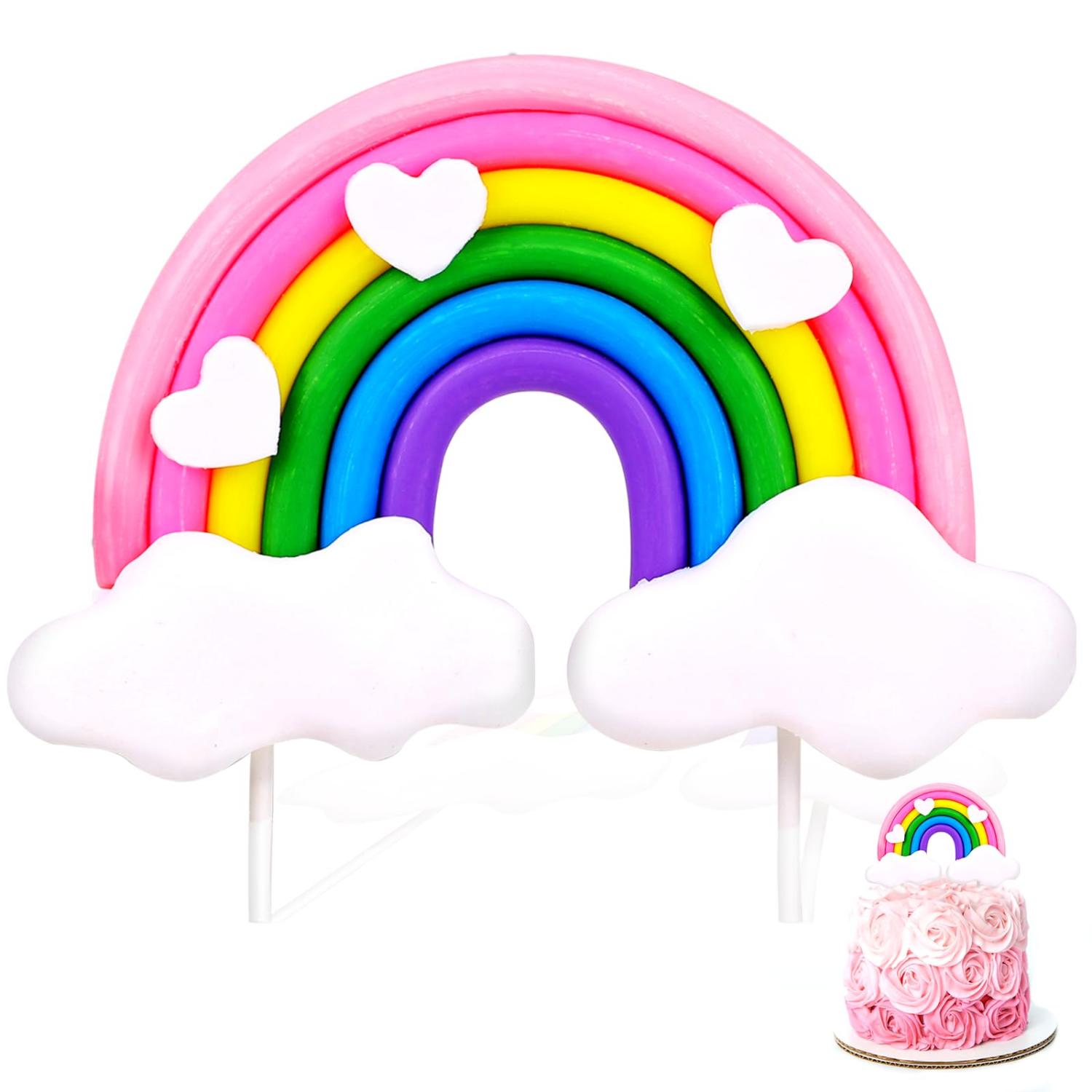 Rainbow Cake Topper Soft Pottery Rainbow Heart Cloud Cake Decorations ...