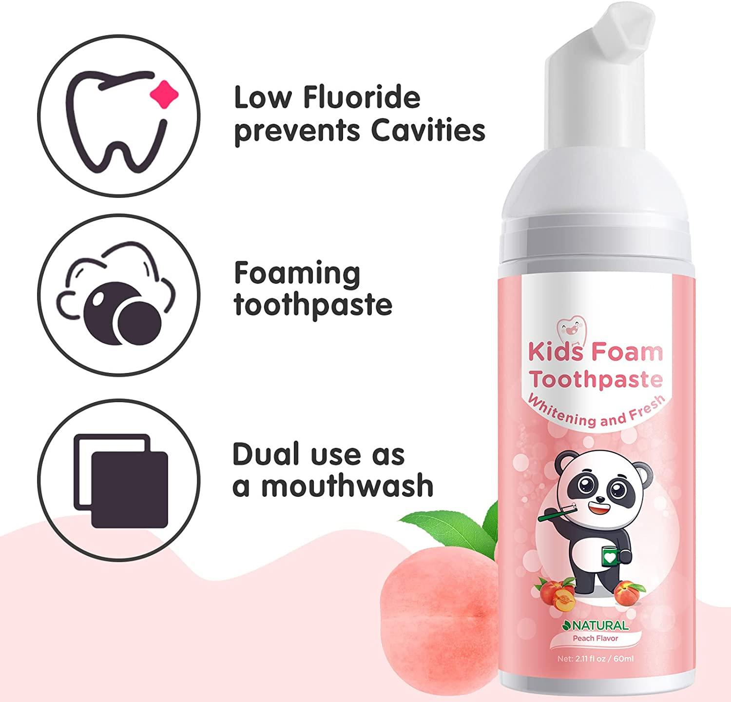 Kids Low Fluoride Foaming Toothpaste - Peach Flavored | Ages 3+ | 2.11 ...