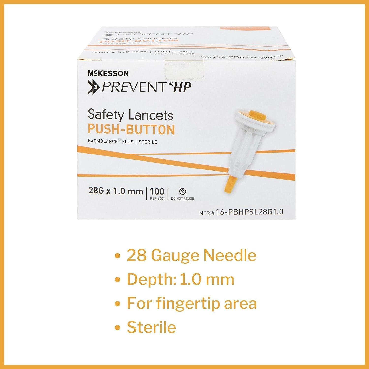 McKesson Prevent HP Safety Lancets - Sterile, Push-Button, 25 Gauge ...