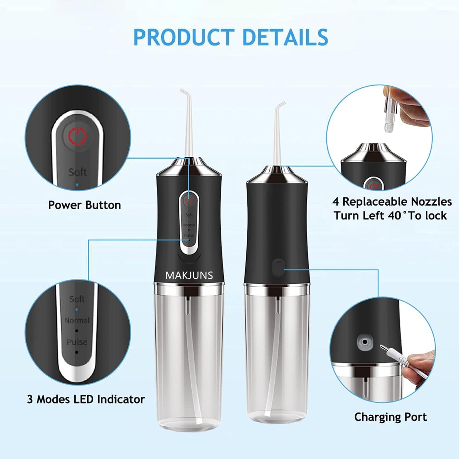 Water Flosser Cordless Teeth Cleaner - MAKJUNS Portable Dental ...