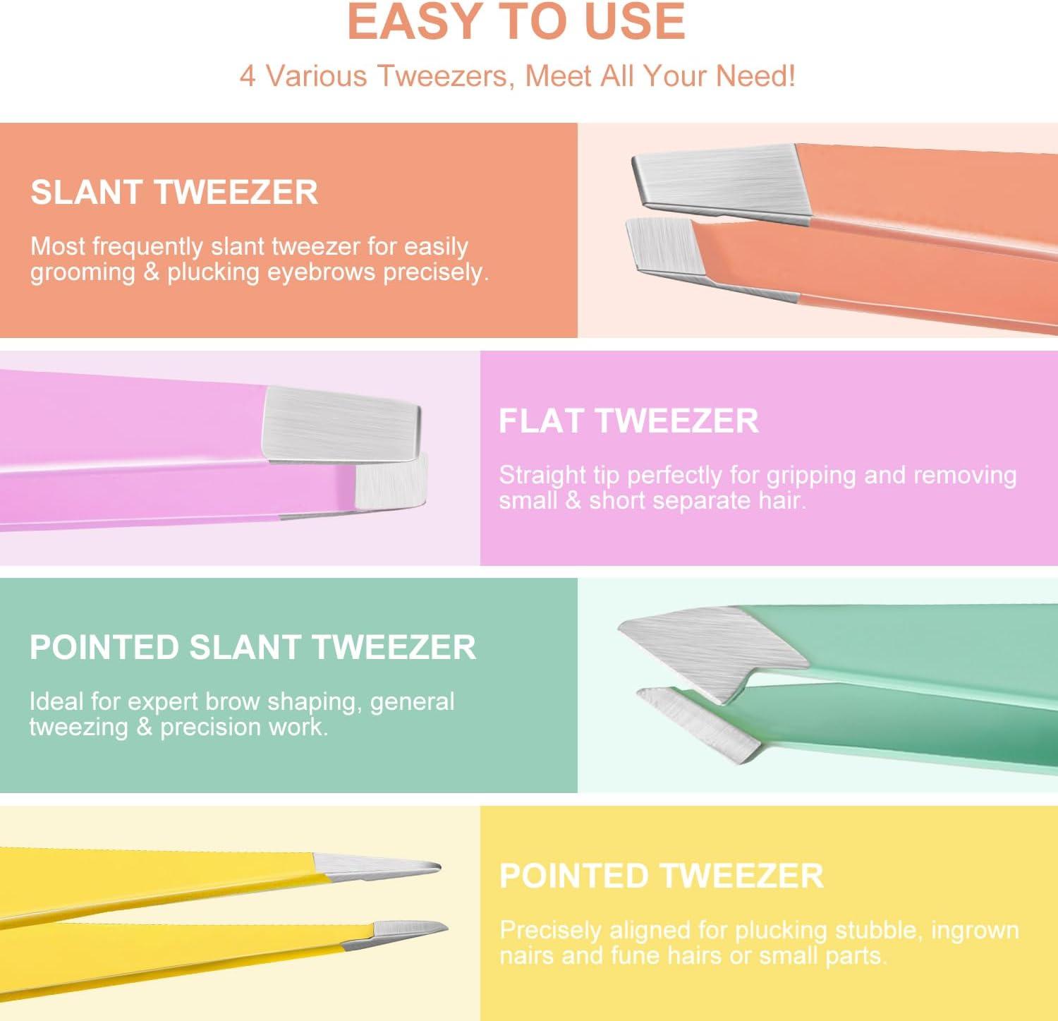 Upmore 4x Colored Stainless Steel Tweezers Set - Eyebrow Tweezers ...