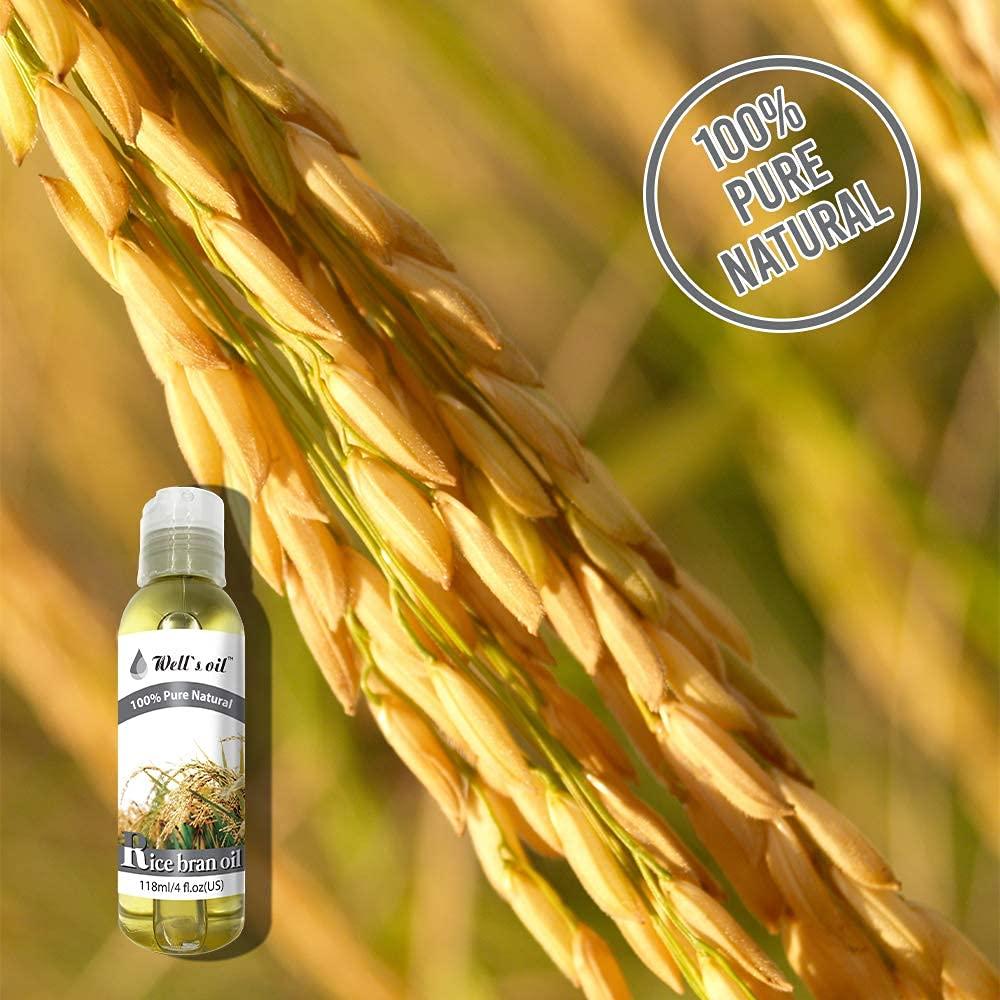 Wells 100% Pure Rice Bran Oil 4oz - Antioxidant-Rich, Vitamin E & B12 - Moisturizing Formula ...