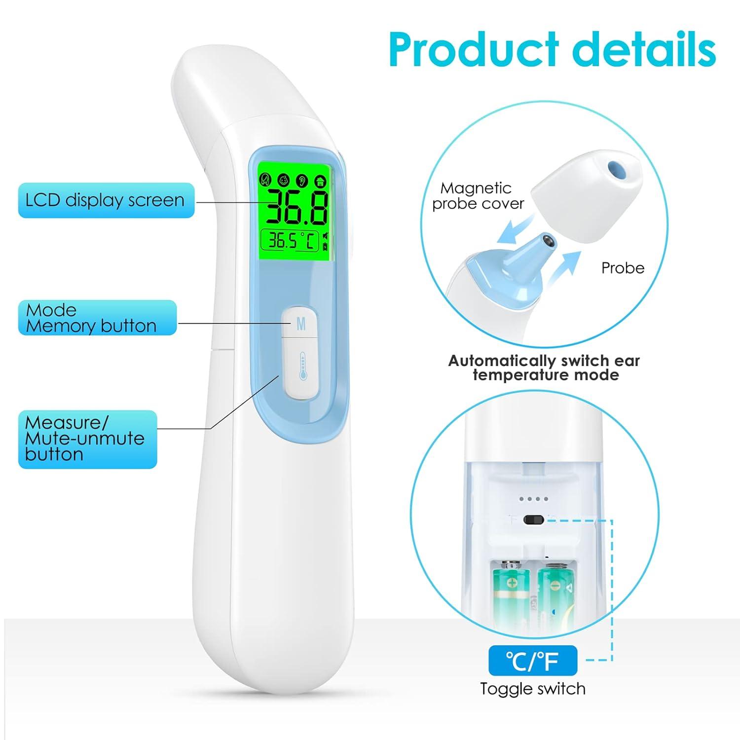 KKmier Ear Forehead Thermometer | No Contact Digital 4-in-1 Infrared ...