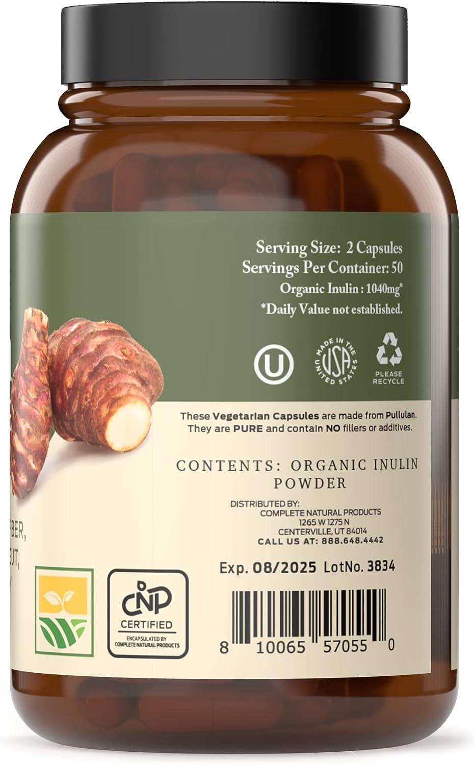 Organic Inulin Capsules 520mg - 100 Pills | Natural Jerusalem Artichoke ...