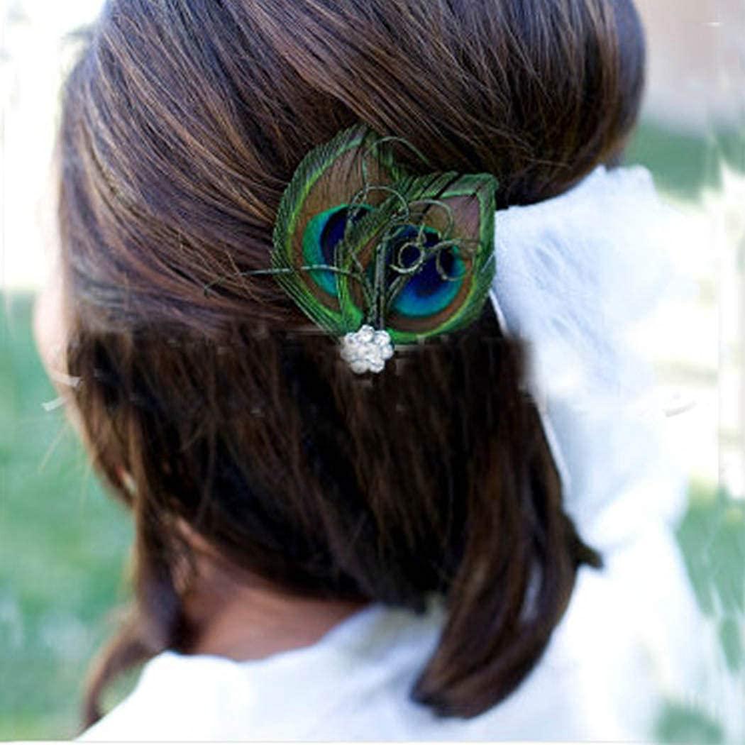 Dreamyn Boho Peacock Feather Hair Clips - Crystal Hair Pins for Women ...