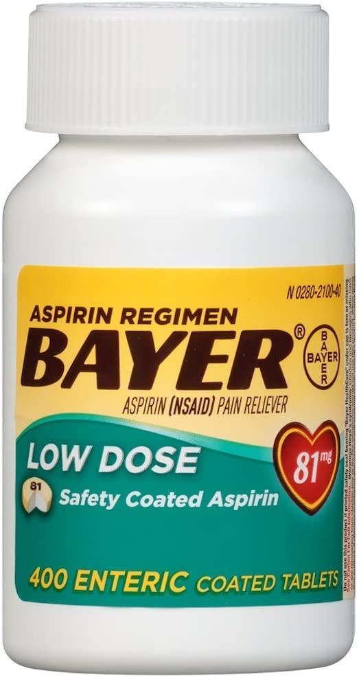 Bayer Low Dose Safety Coated Aspirin 81 mg - 400 Count Pack - 1 Bottle ...