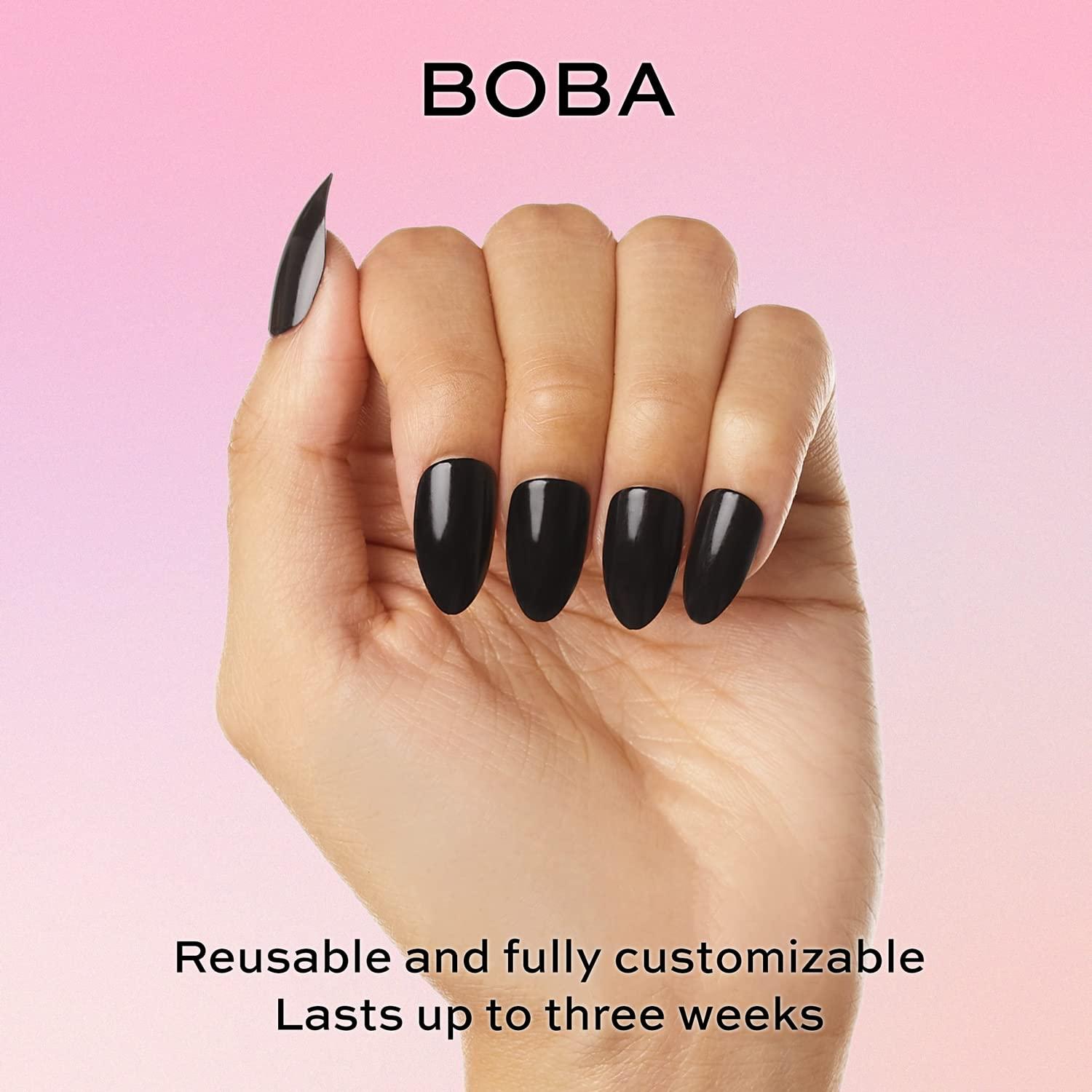 Glamnetic Boba Press On Nails - Opaque Black Short Almond Reusable ...