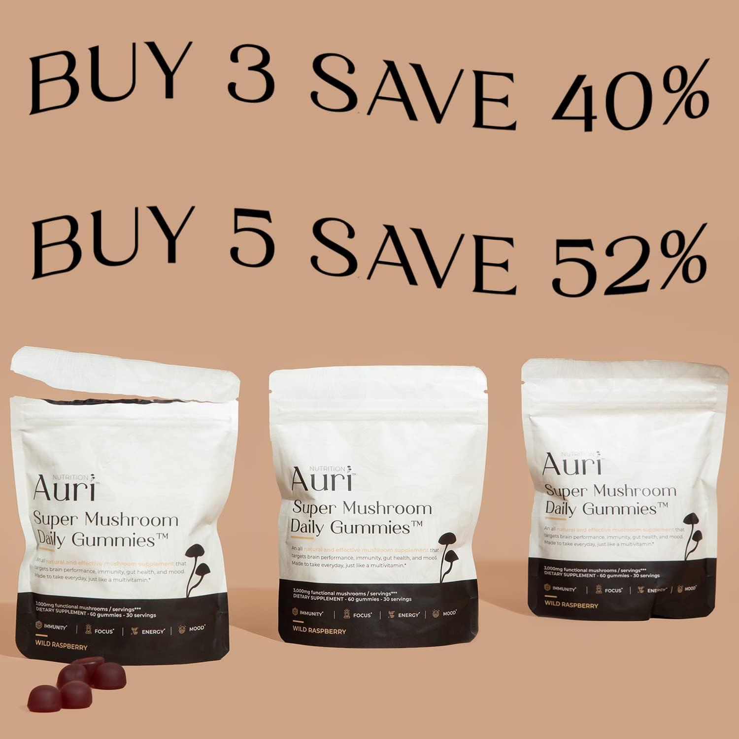 Auri Super Mushroom Daily Gummies - 12 Mushroom Blend with Chaga, Lions ...