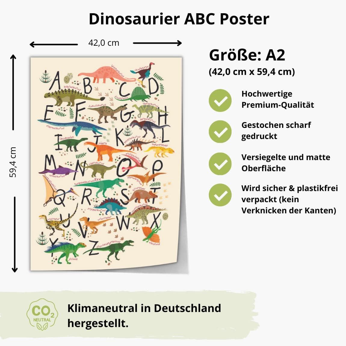 ABC Dino Poster for Children's Room | DIN A2 Dinosaur Alphabet Learning ...