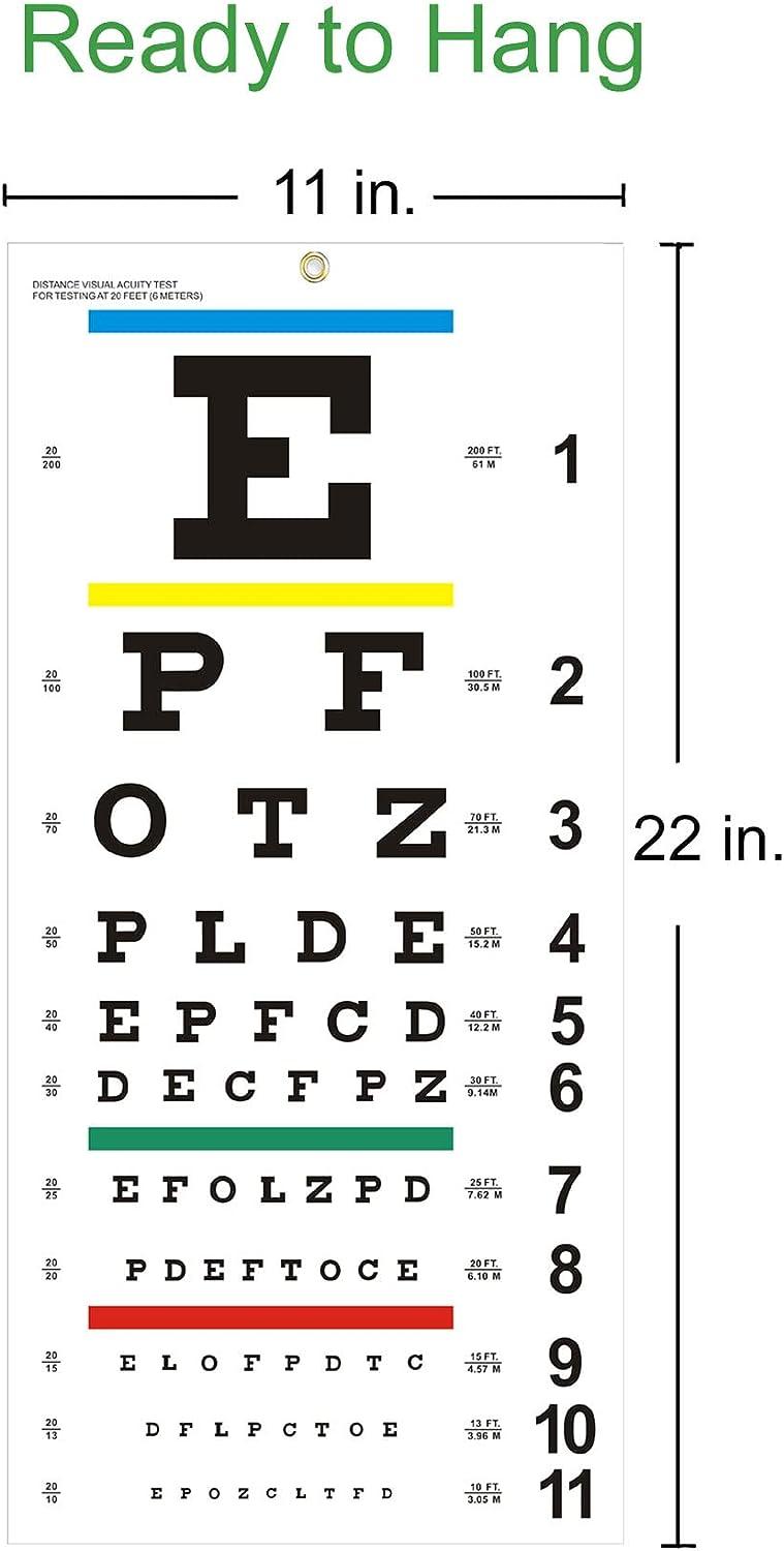 Upgraded 22x11 Plastic Low Vision Eye Chart for Eye Exams - 20 Feet ...