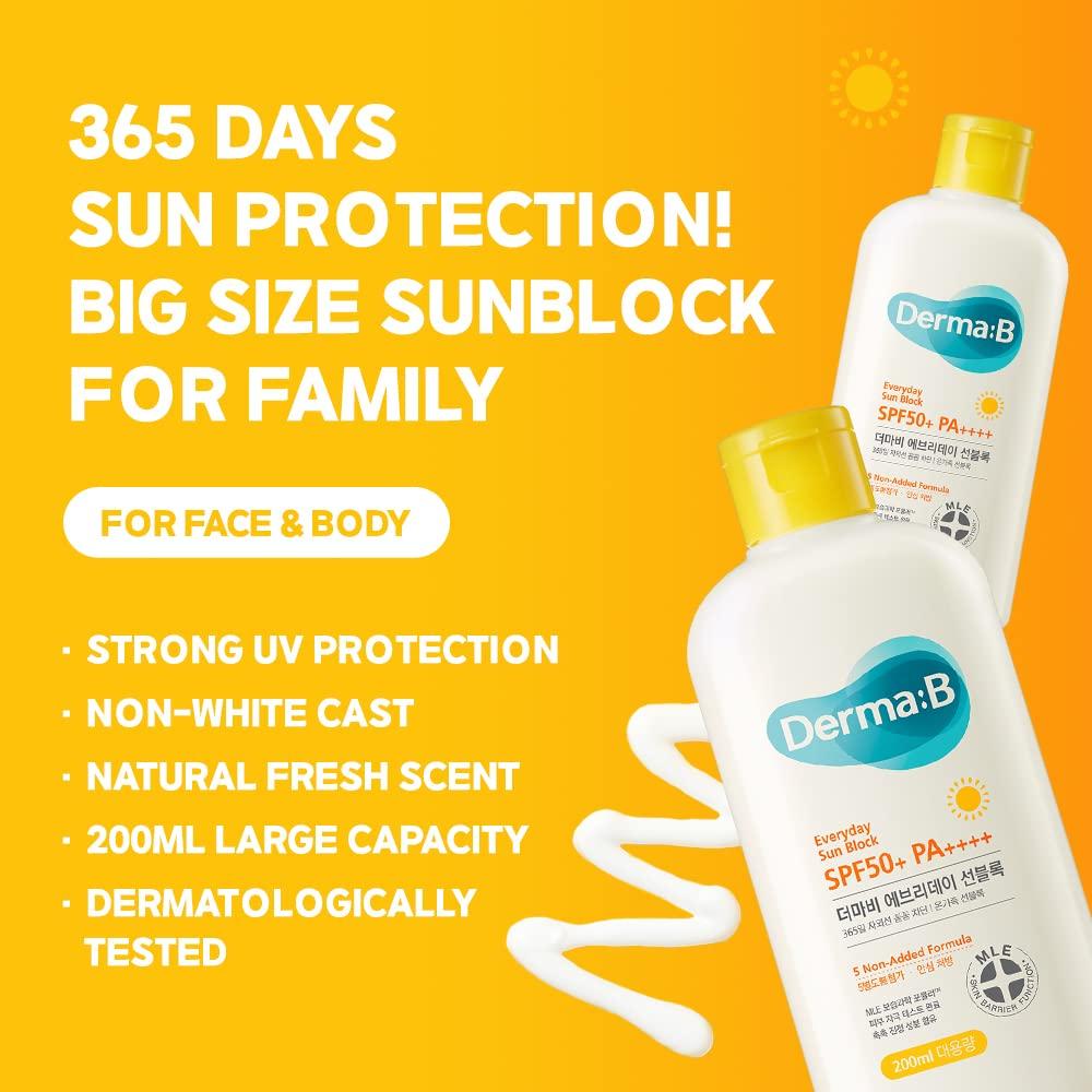 Derma B Everyday Sun Block Sunscreen SPF 50+ PA++++ 6.71 Fl Oz | Big ...