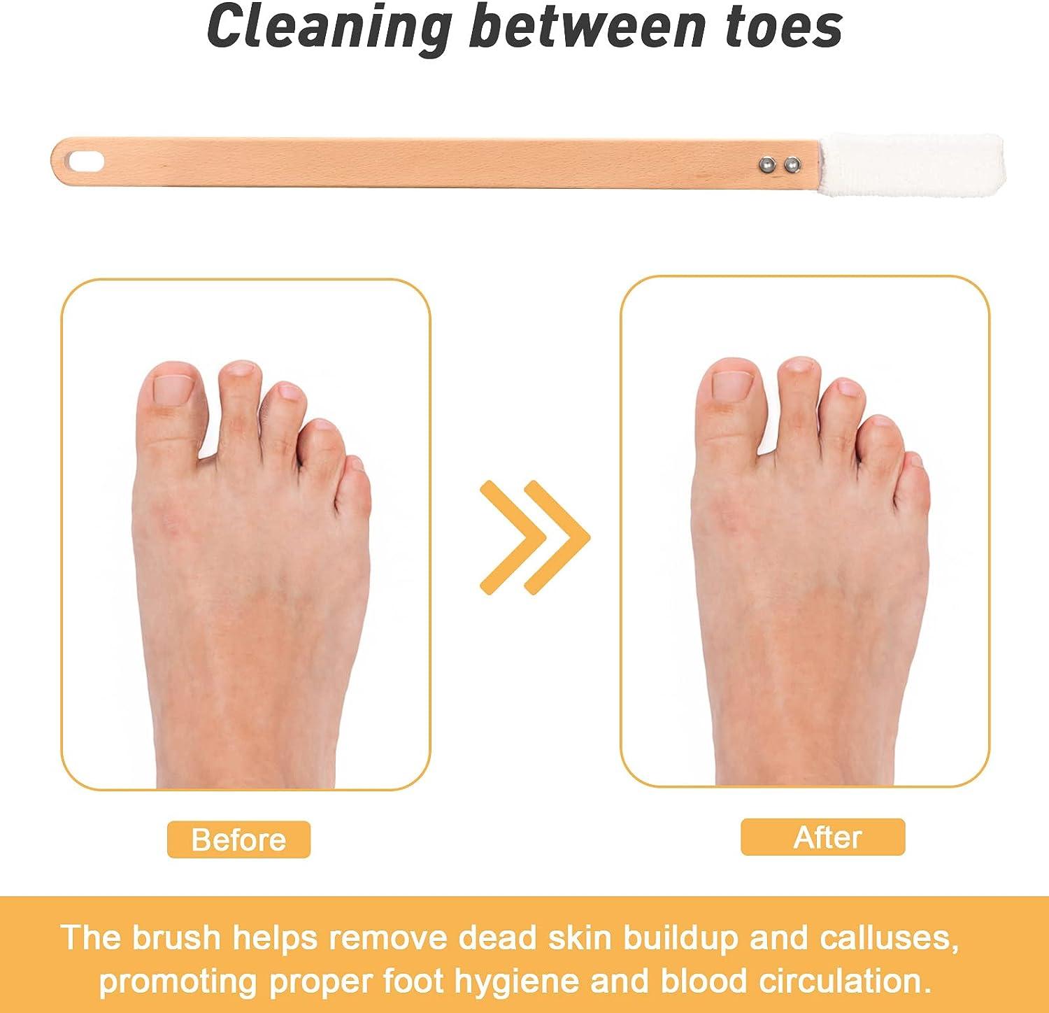 Long Wooden Handle Foot Towel Brush with 4 Reusable Covers ...