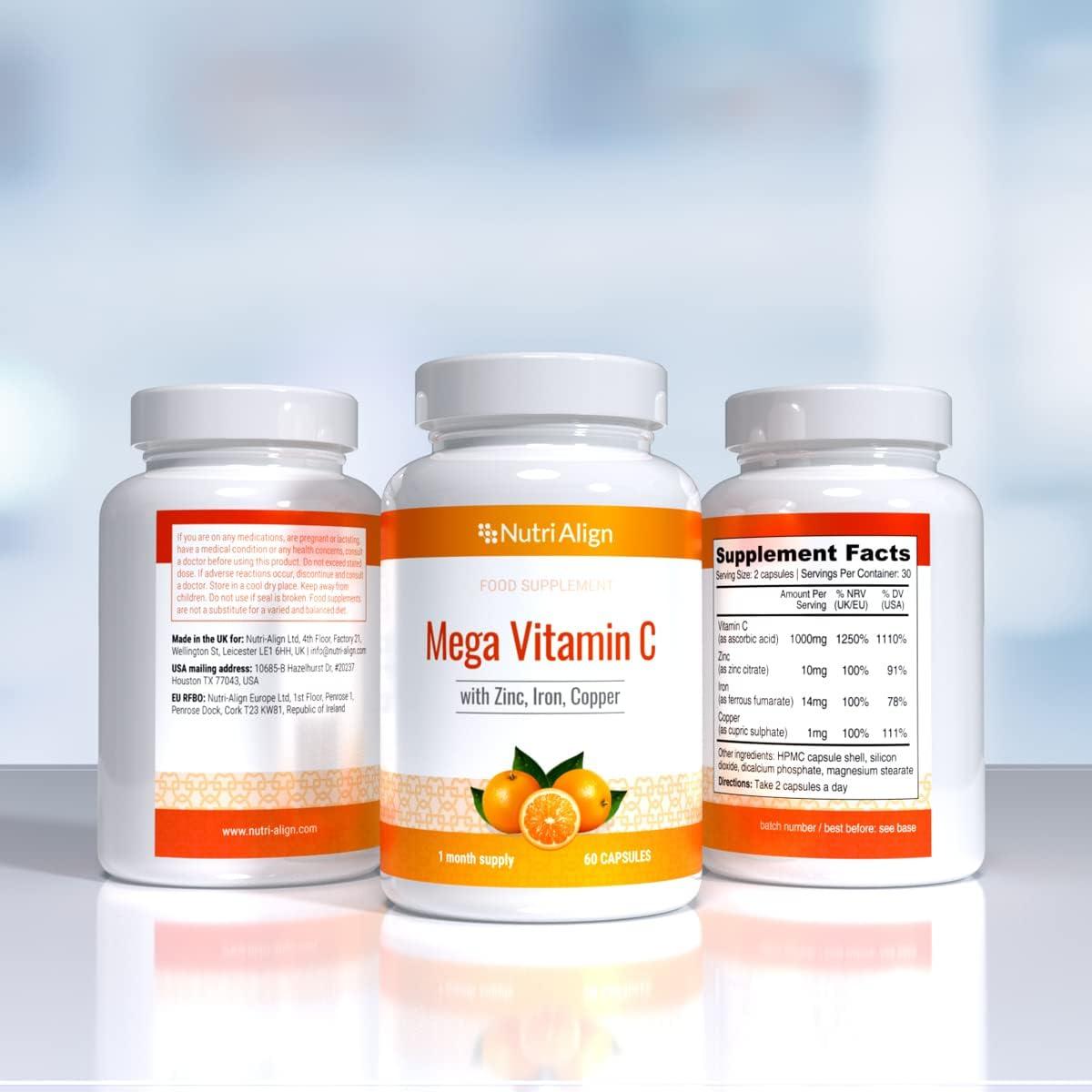 Nutri-Align Mega Vitamin C 1000mg with Zinc, Iron & Copper | Immune ...