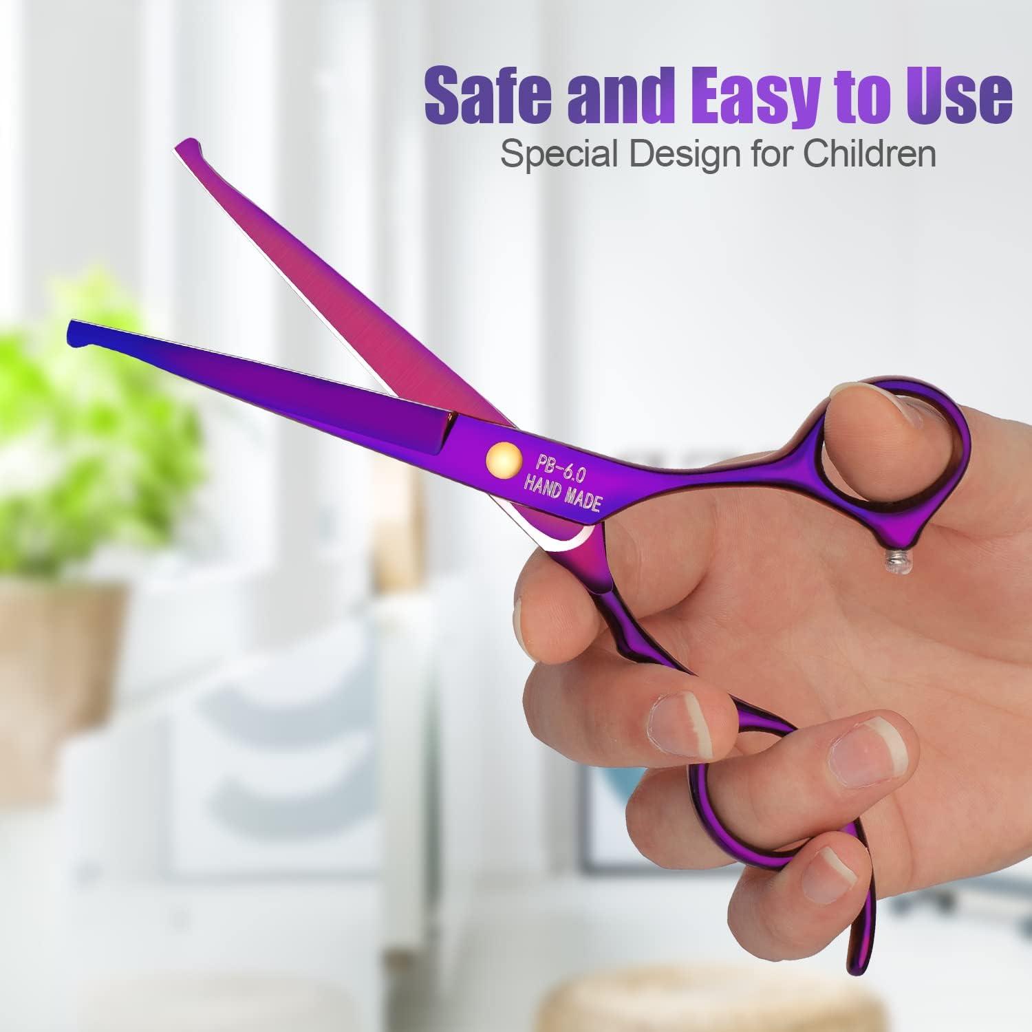 PURPLEBIRD Hairdressing Scissors Kids Safety Round Tips Hair Scissors ...