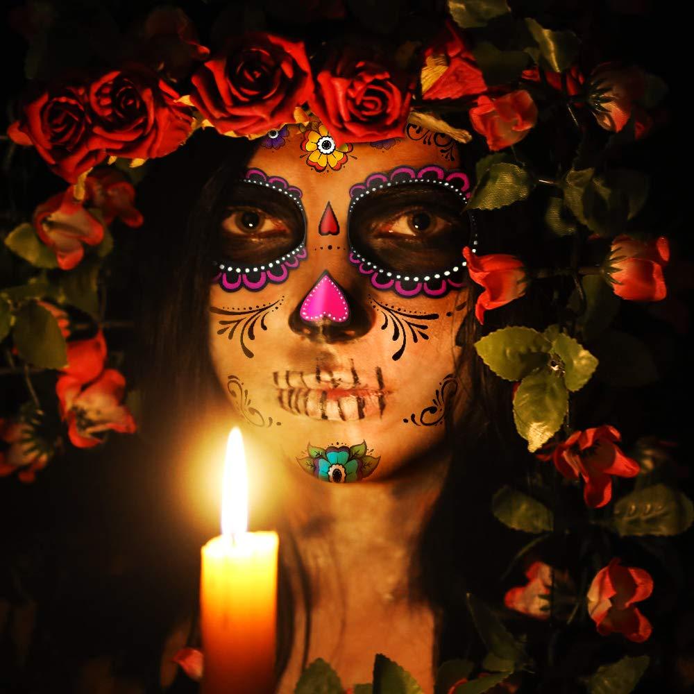 Day of the Dead Face Tattoo Kit with Skeleton Sugar Skull Makeup and ...