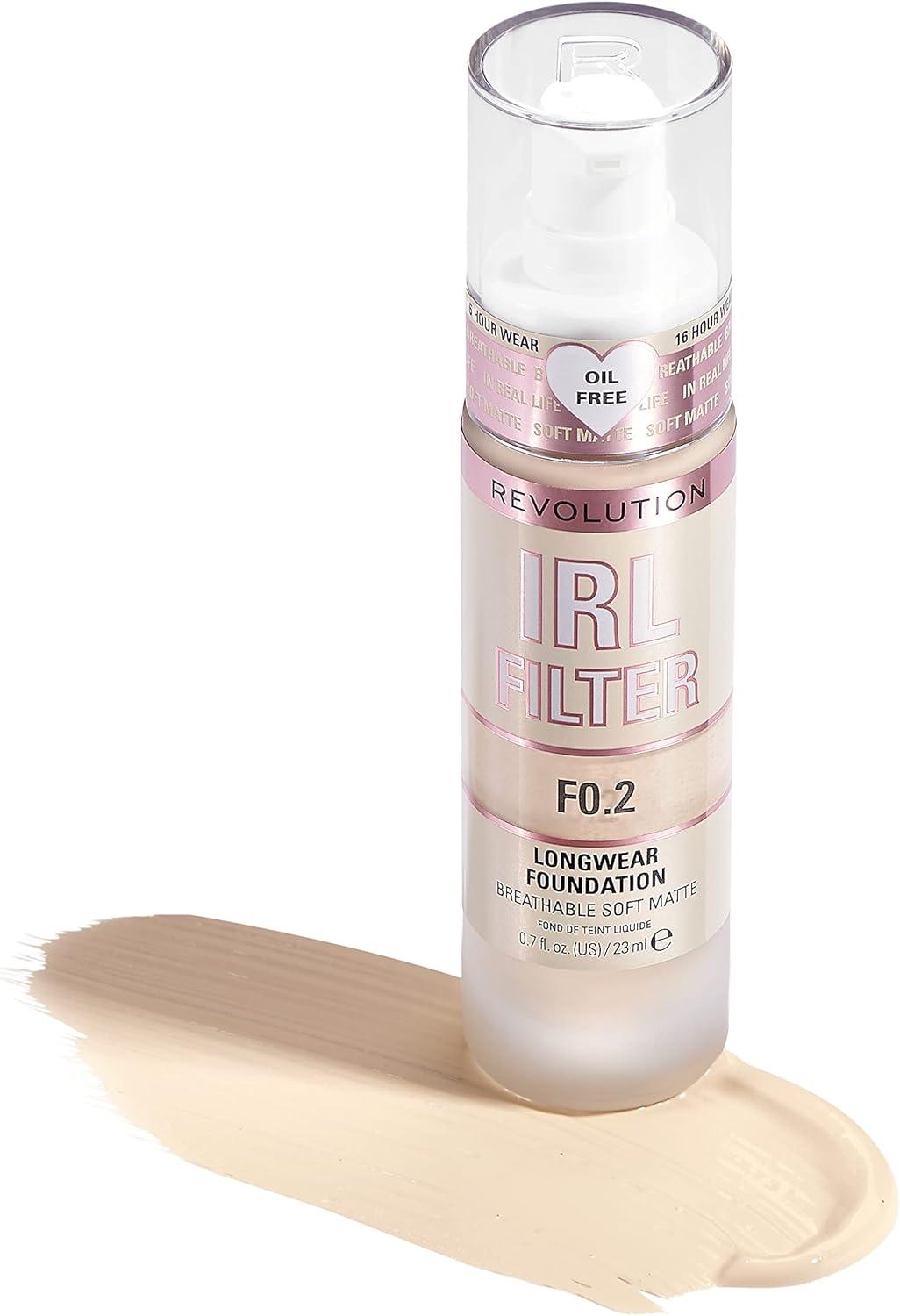 Makeup Revolution IRL Filter Longwear Foundation F0.2 23ml - Matte Finish, 16 Hour Wear for ...