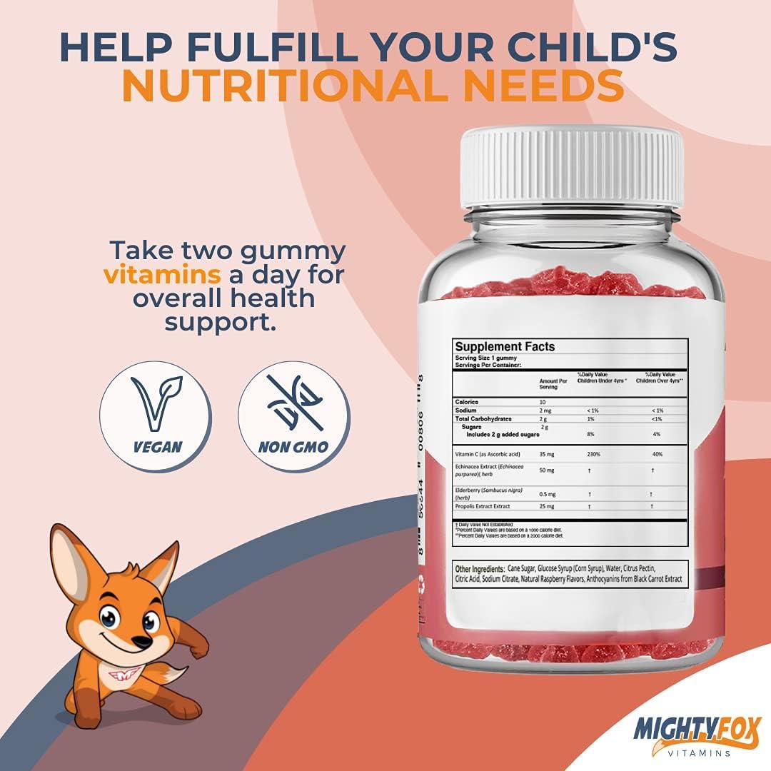 Mighty Fox Kids Elderberry Gummies with Sambucus, Echinacea, Propolis ...
