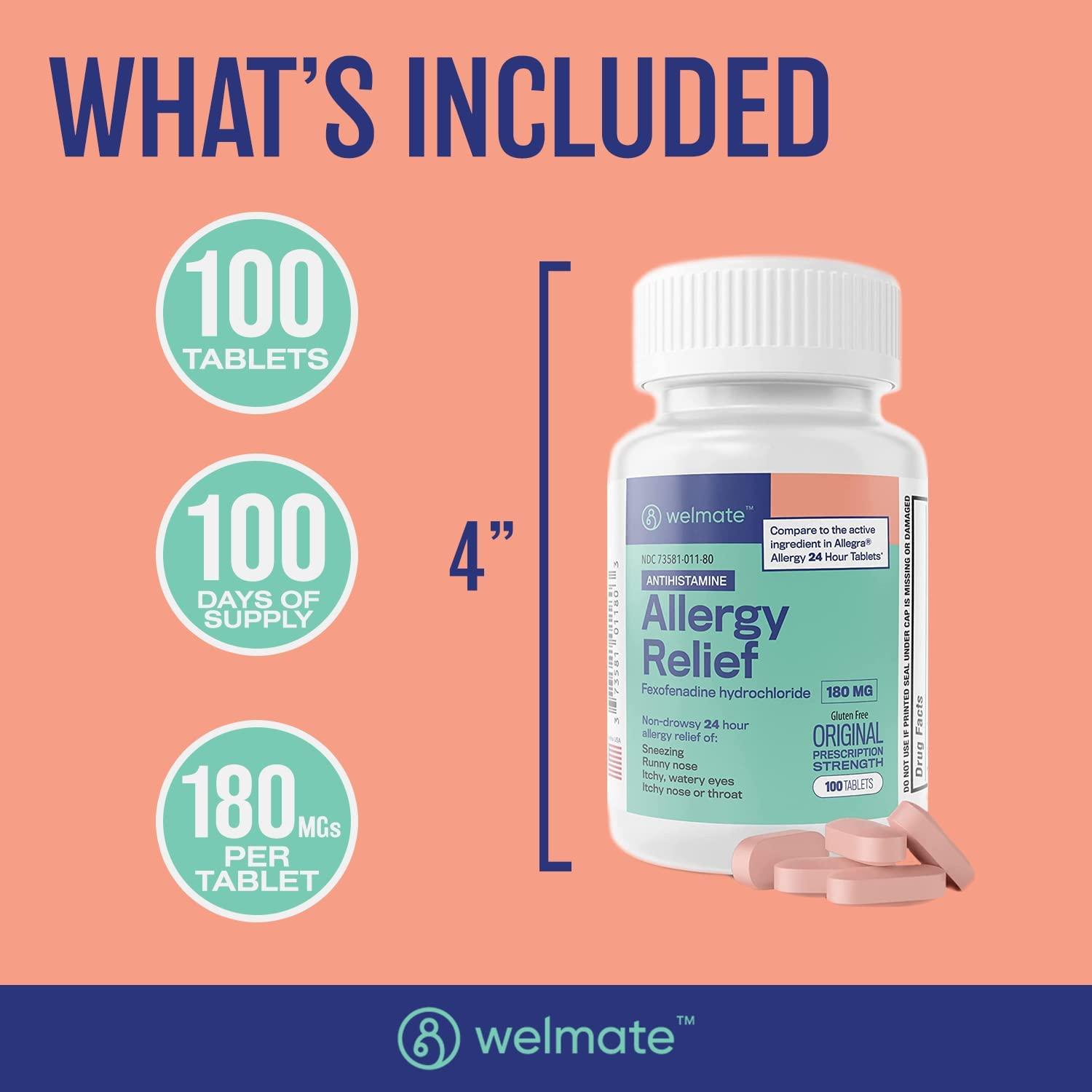 Welmate Allergy Relief | Fexofenadine HCl 180mg Non-Drowsy ...