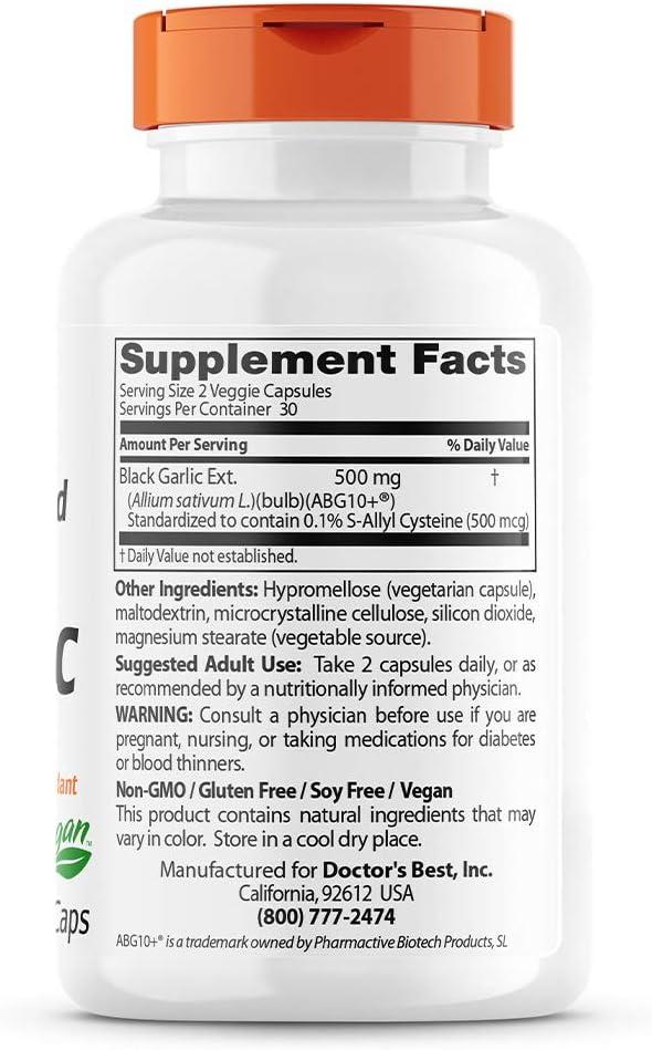 Doctor's Best Black Garlic Extract ABG10+ 250mg - Supports Healthy ...