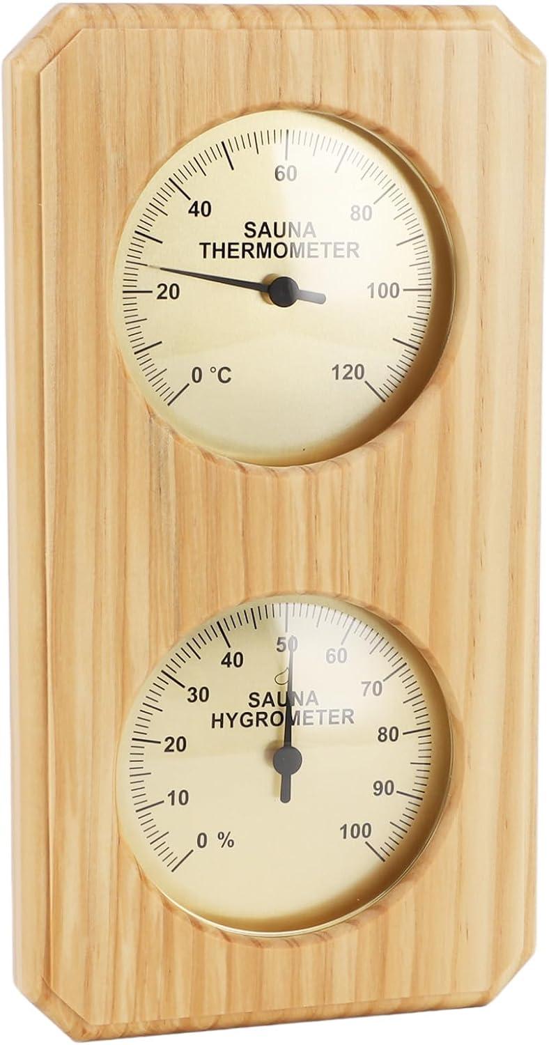 Premium 2 in 1 Sauna Thermometer Hygrometer - Gold Plate Wood & Copper ...