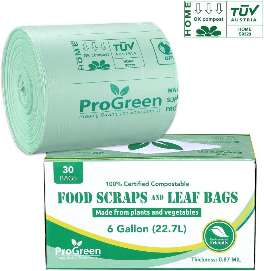 ProGreen 6 Gallon Compostable Bags 30 Count - Extra Thick 0.87 Mil ...