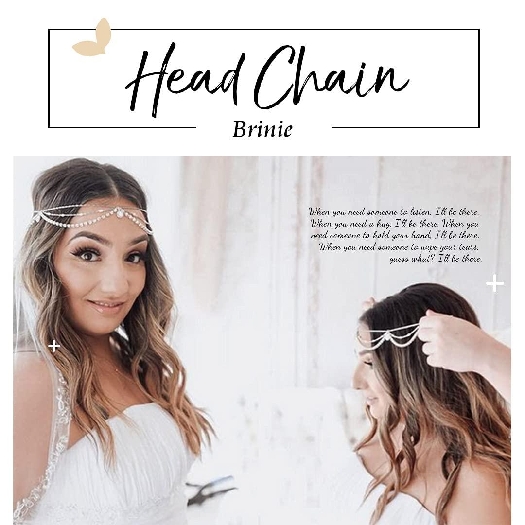 Brinie Silver Crystal Wedding Headband Chain for Women - Bridal Jewelry ...