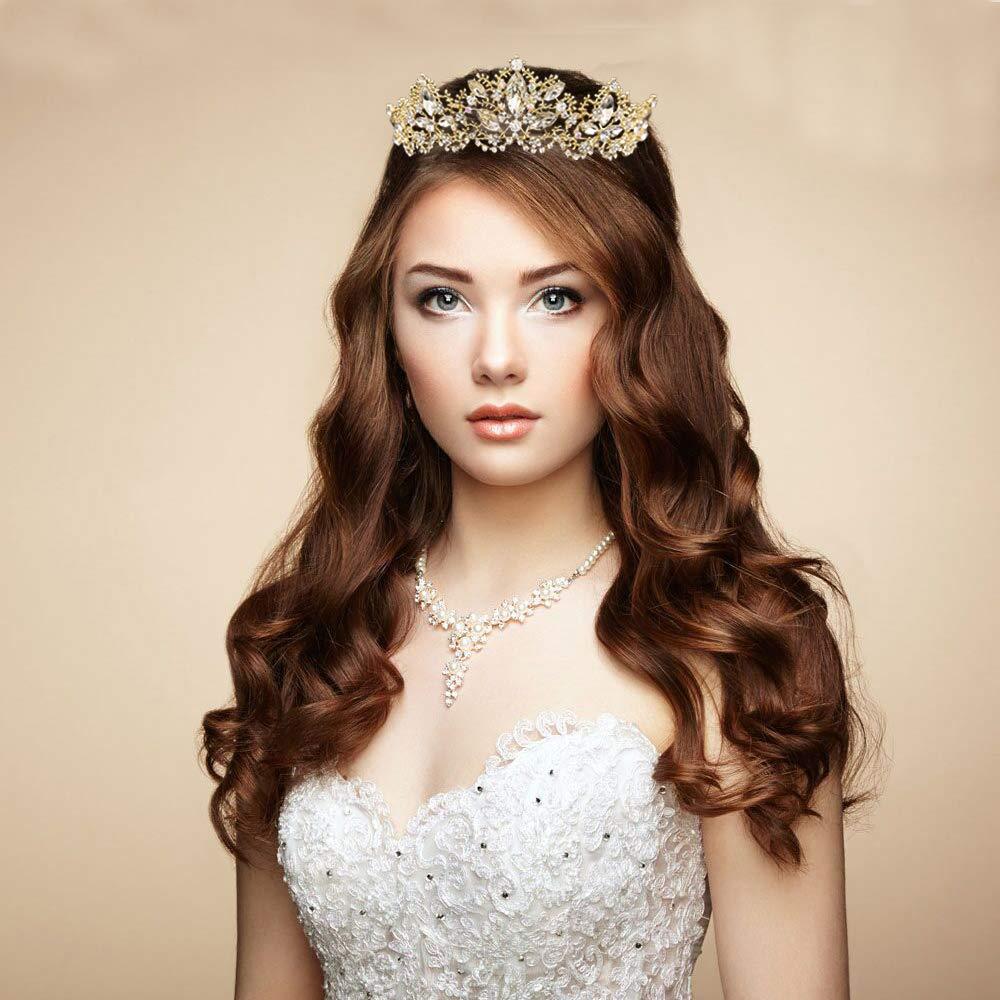 Sppry Women Baroque AB Crystal Tiara Comb - Gold Crown for Bridal Queen ...