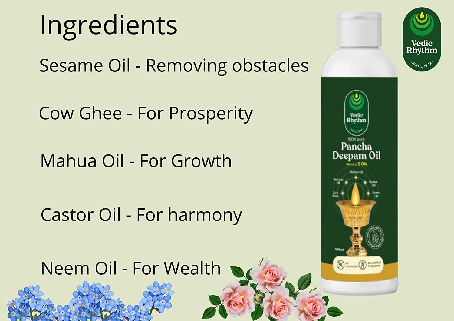 Vedic Rhythm Pancha Deepam Oil 16 Fl OZ | Chemical-Free Blend of Sesame ...