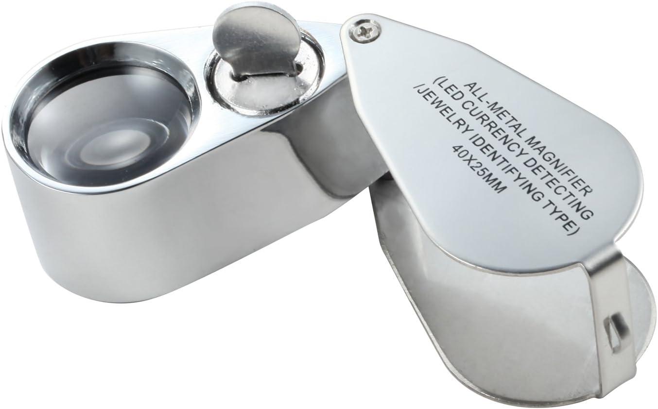 MSLAN 40X Full Metal Illuminated Jewelers Magnifier - Pocket Folding ...