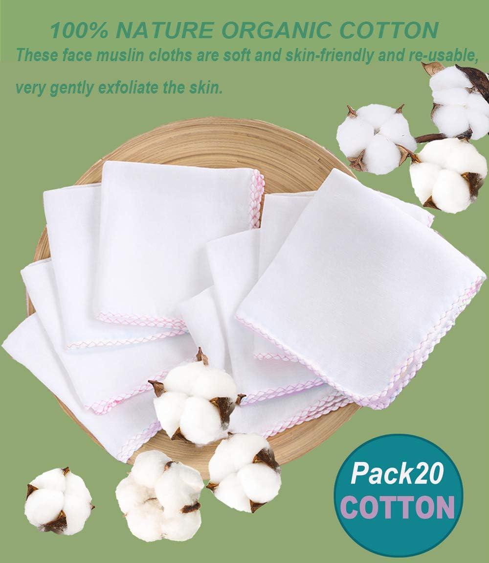 Panlom Pack 20 Eco-Friendly Muslin Face Cloths | Soft Cotton Reusable ...