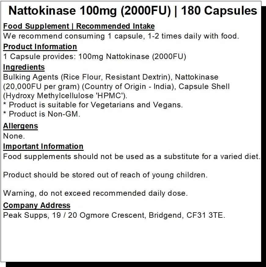 Nattokinase 100mg (2000FU) Capsules - Natto - Soybean (180 Capsules ...