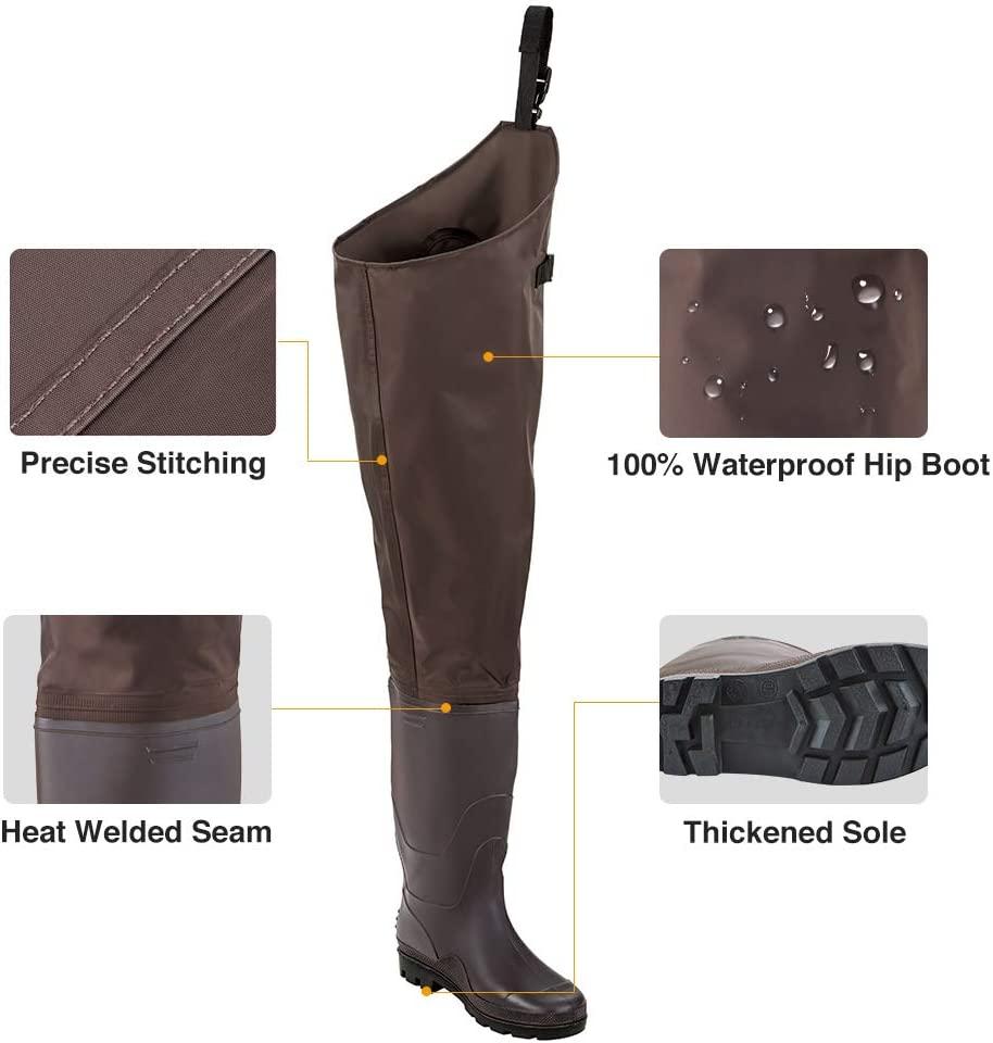 TIDEWE Lightweight Hip Wader for Men and Women - 2-Ply PVC/Nylon Fishing Hip Wader (Brown/Green ...