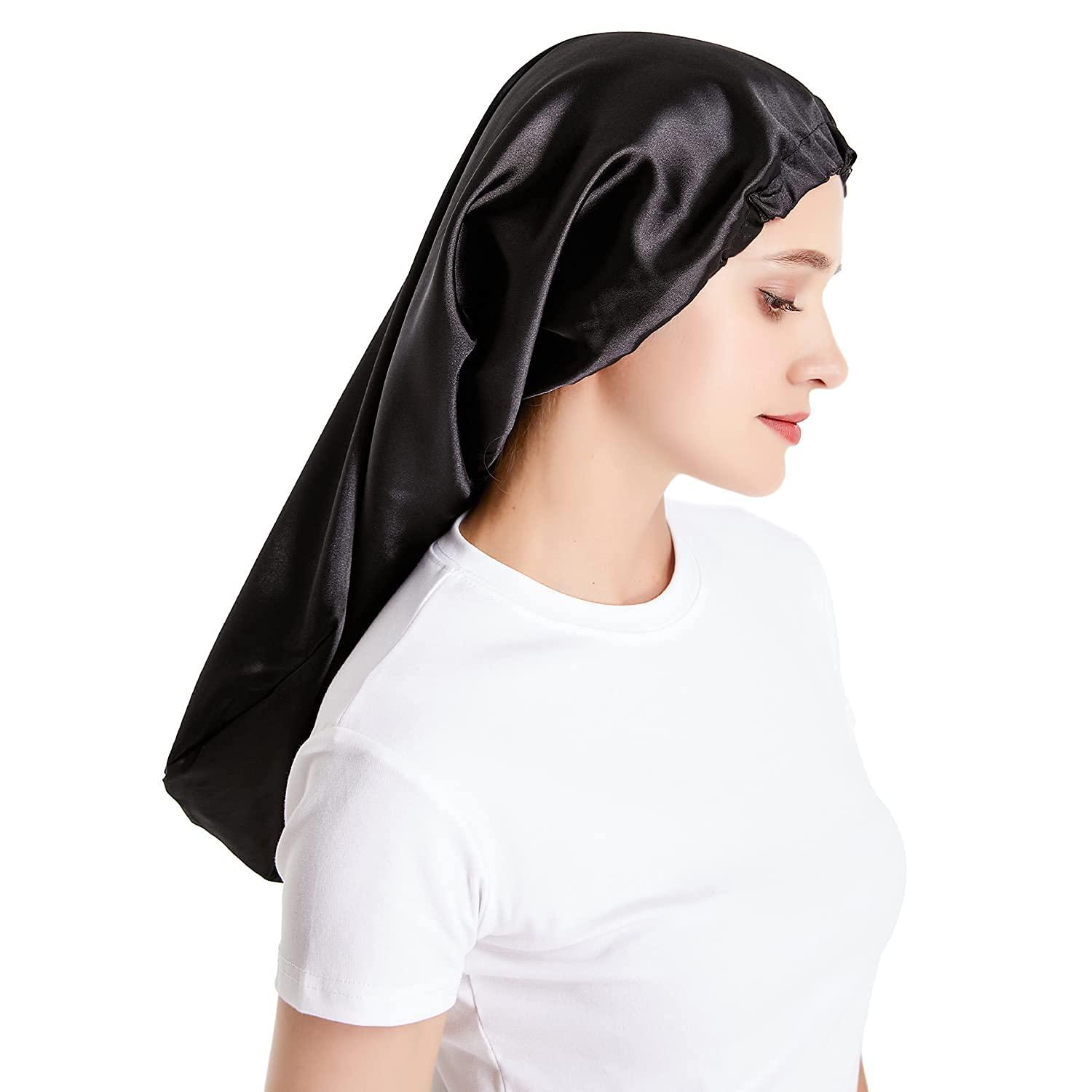 Kite Kiss Long Silk Bonnet Sleep Cap | Satin Hair Bonnet | Adjustable ...