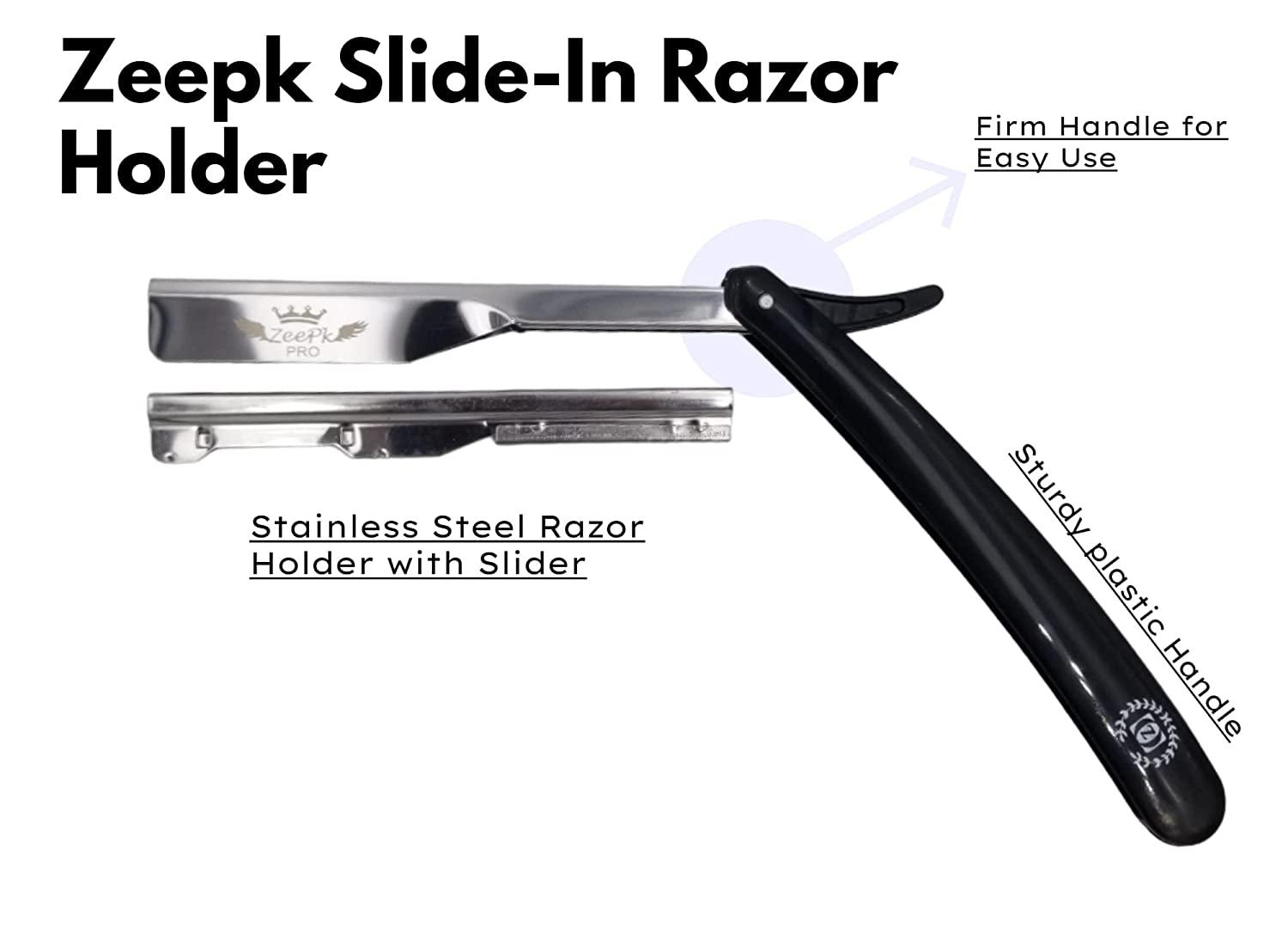 Barber Razor Holder with 10 Disposable Blades - Straight Shaving Knife ...
