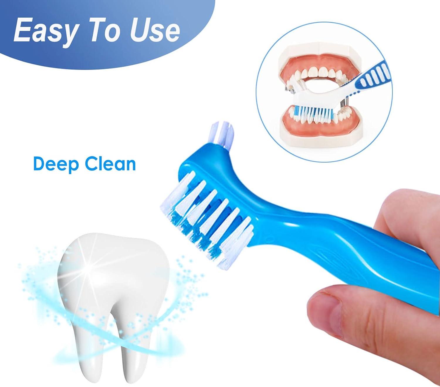 Premium 3-Piece Denture Cleaning Brush Set with Multi-Layered Bristles ...