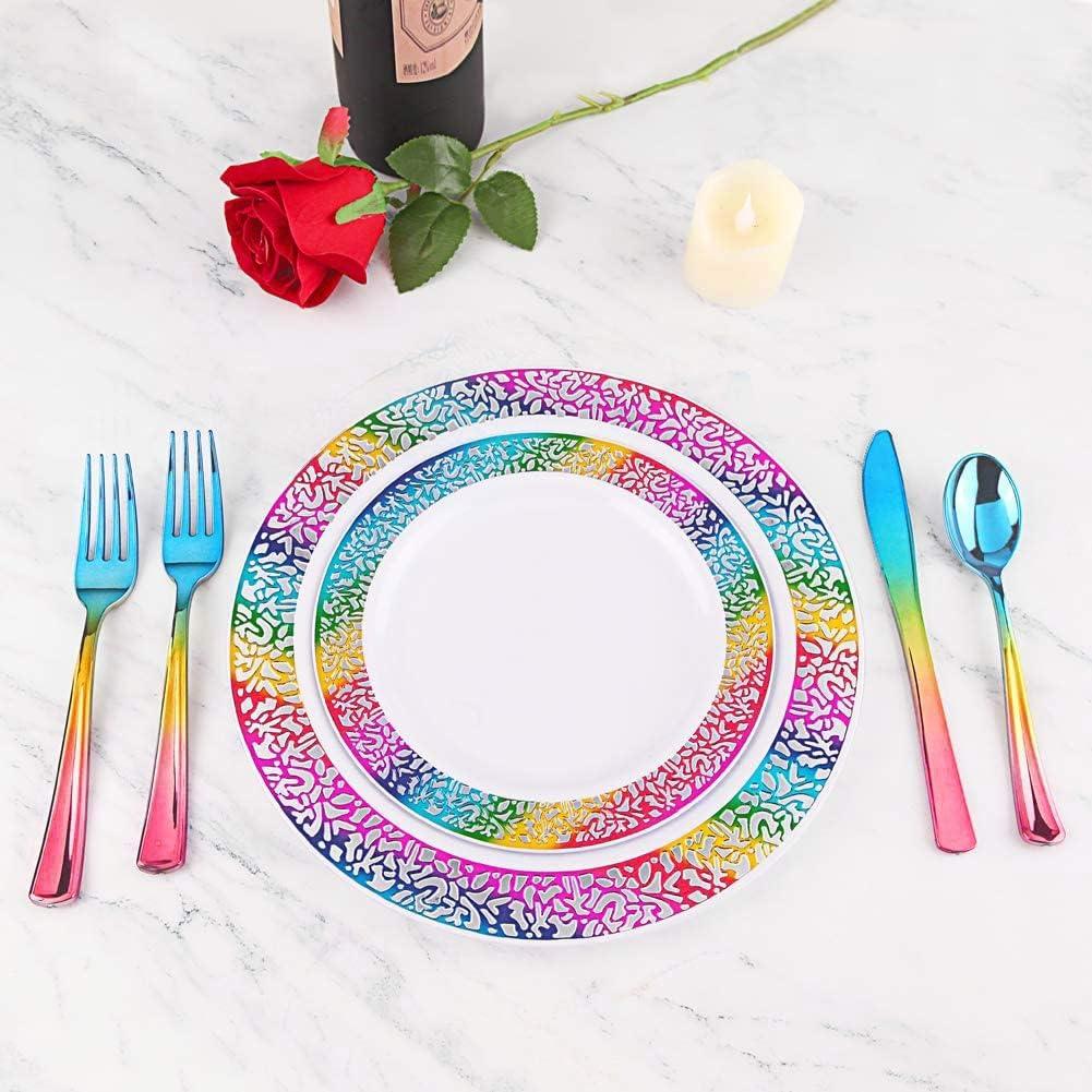 Supernal 120pcs Rainbow Silverware Set - Elegant Plastic Cutlery for ...
