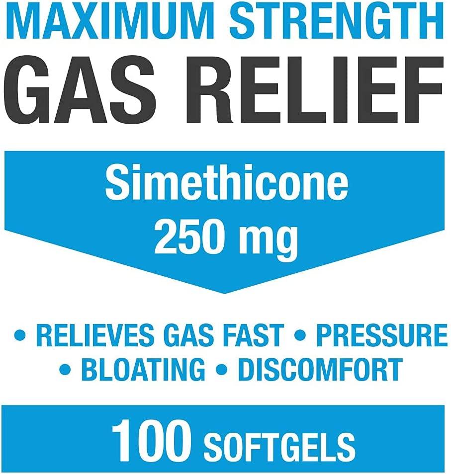 Gas Relief Softgels 250mg with Simethicone - 100 Count - Relieves ...