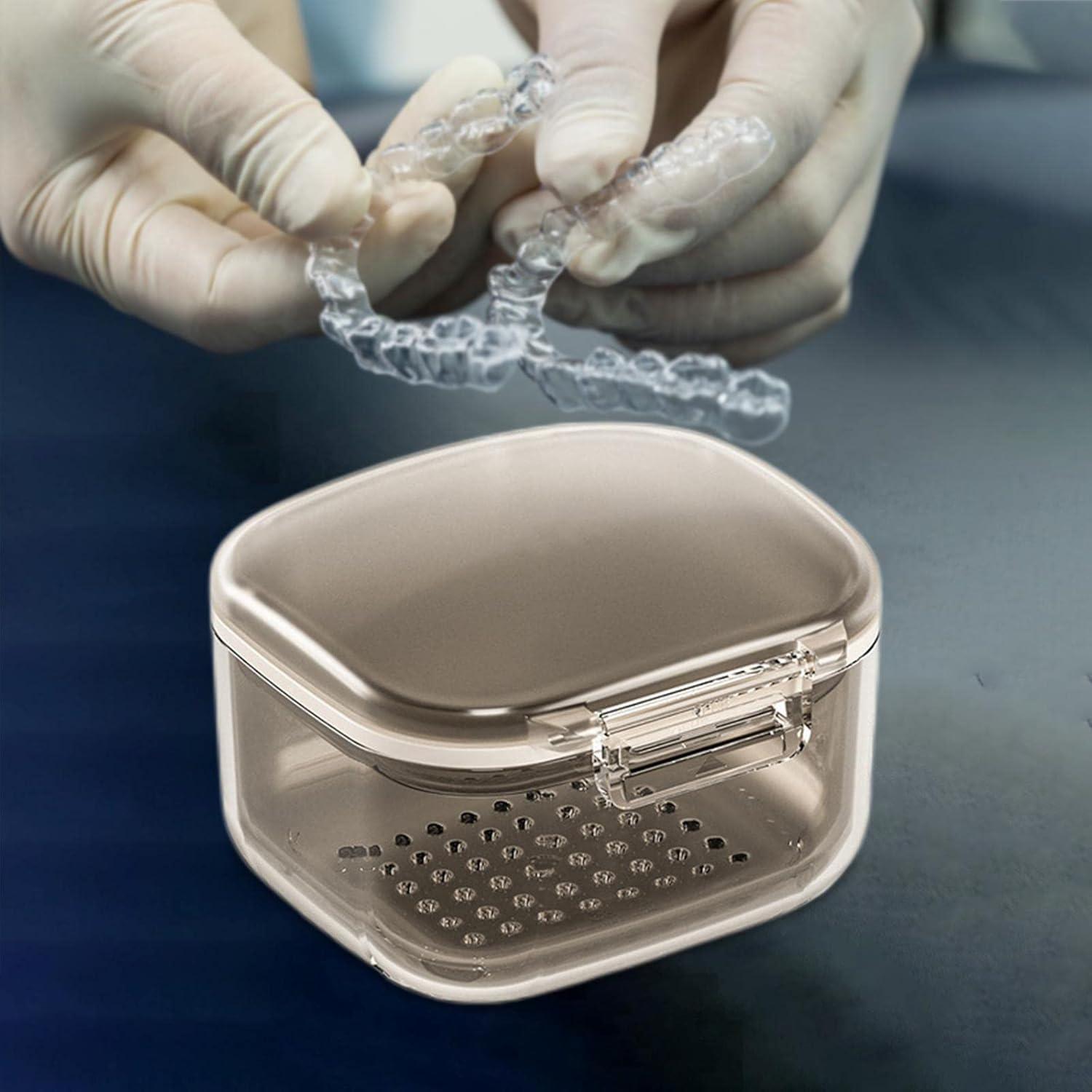 Denture Case with Strainer Basket - Black Dentures Bath Box for Safe ...