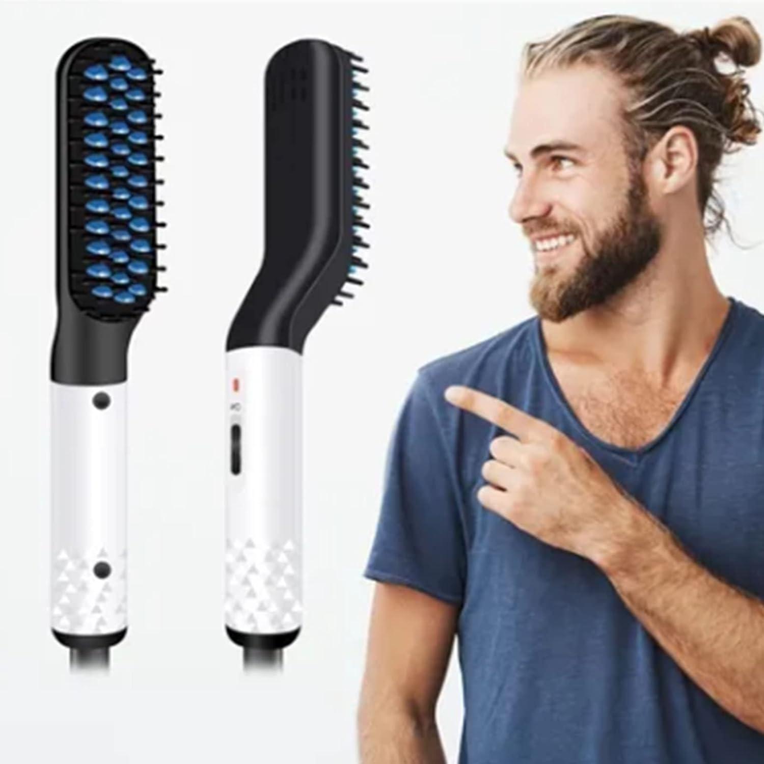 Electric Beard Straightener Brush - Portable PTC Heating Comb for Men's ...