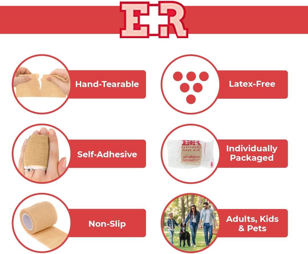 Self Adherent Cohesive Wrap Bandages 2 x 5 Yards - Tan (12 Count ...