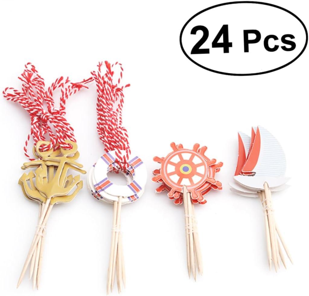 Mikinona 24pcs Nautical Cupcake Toppers Nautical Cake Topper Nautical ...
