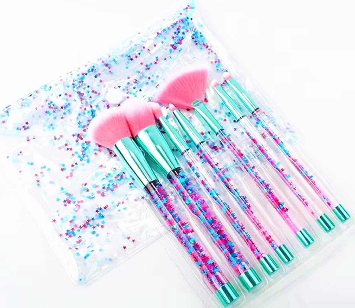 Sparkles Glitter Makeup Brushes Set - Unicorn Fan Foundation Brush with ...