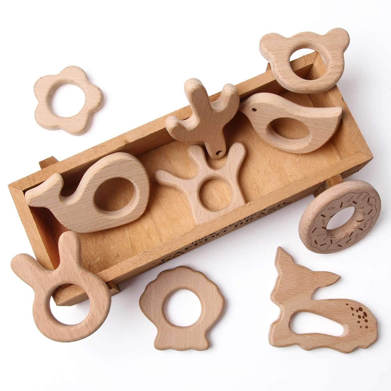 Organic Wooden Teether Toy Set - Safe Animal Pendant Design | Bulk Pack ...