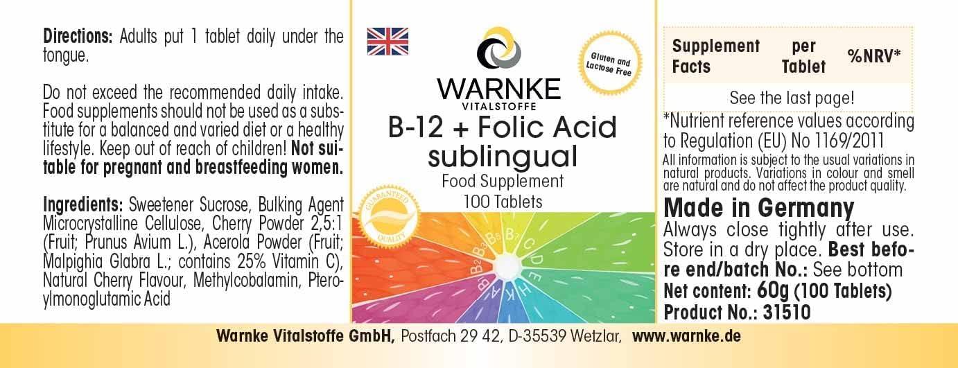 B12 + Folic Acid Sublingual Tablets - 500 g B12 & 100 g Folic Acid ...