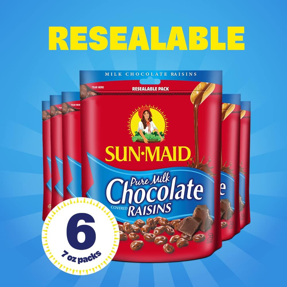 Sun-Maid Chocolate Covered Raisins Snacks Pure Milk Chocolate Raisins 7 ...