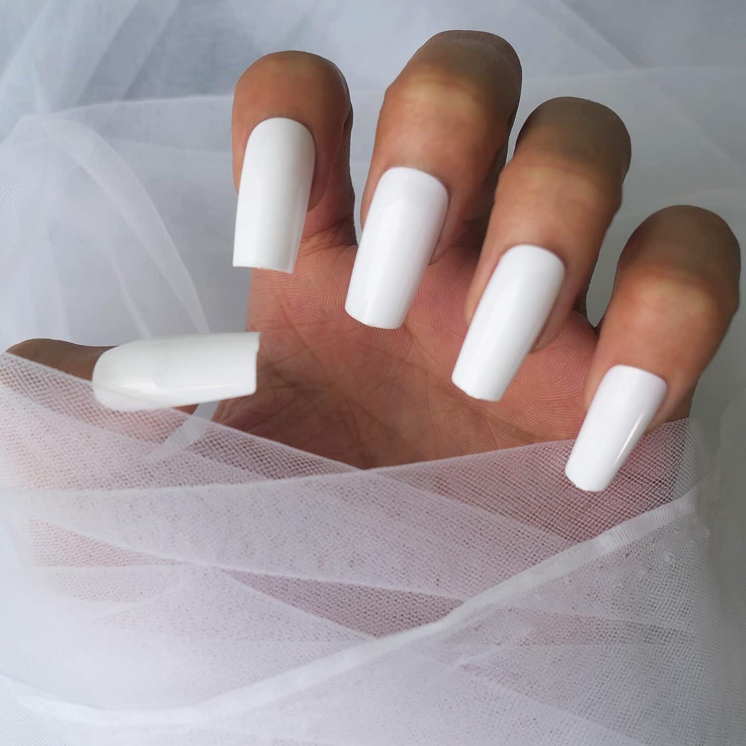 Lifextol 120pc Square Press on Nails Medium Long Ballerina False Nail Set - White Acrylic False ...